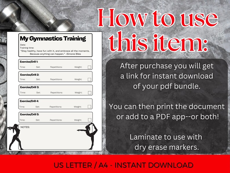 Printable Gymnastics Training Tracker, Printable Exercise Plan, Digital ...
