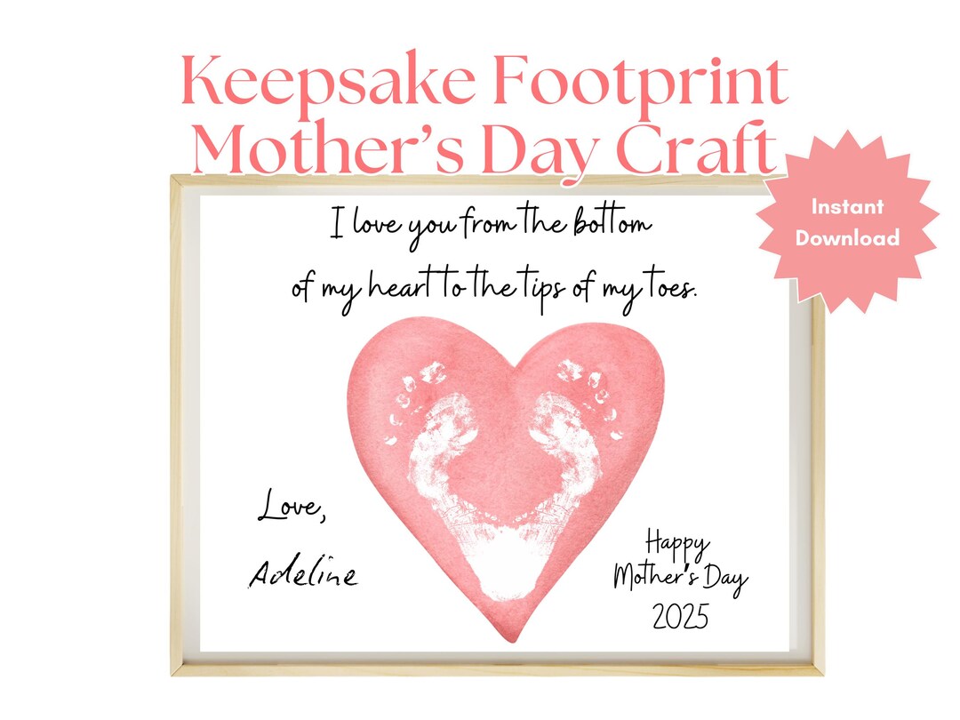 Printable Mother's Day Footprint Art Craft Printable Love You Mother's ...