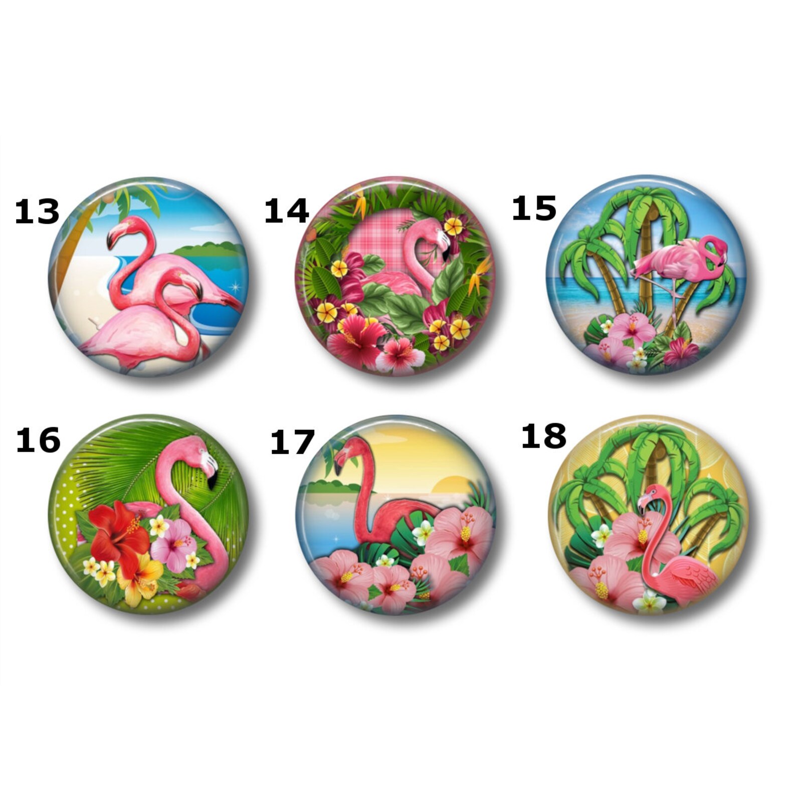Flamingos in Paradise Magnets or Pins Choose Your Own Set of 6 Flamingo ...