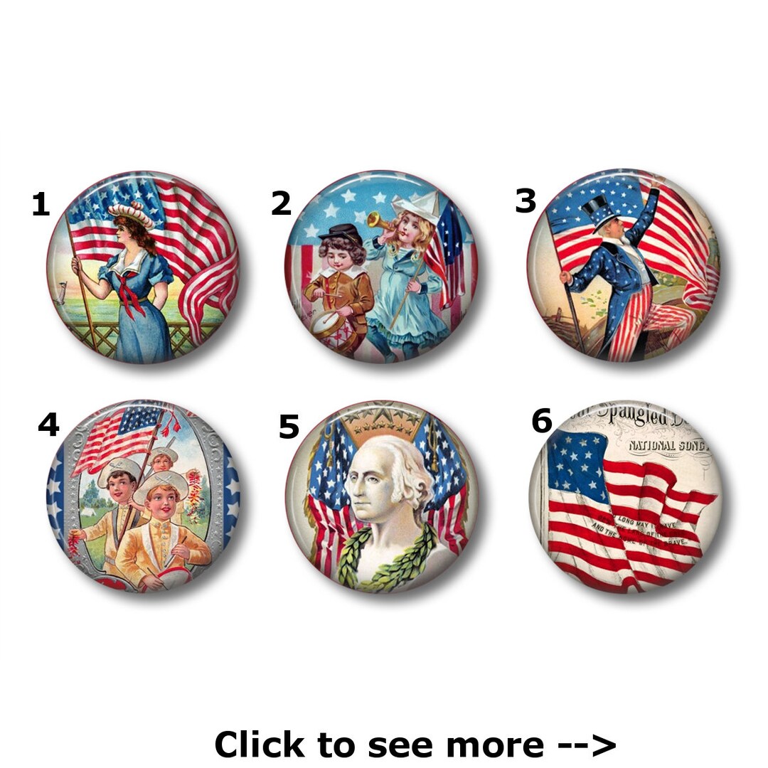 Vintage Patriotic Magnets or Pins Choose Your Own Set of 6, Patriotic ...