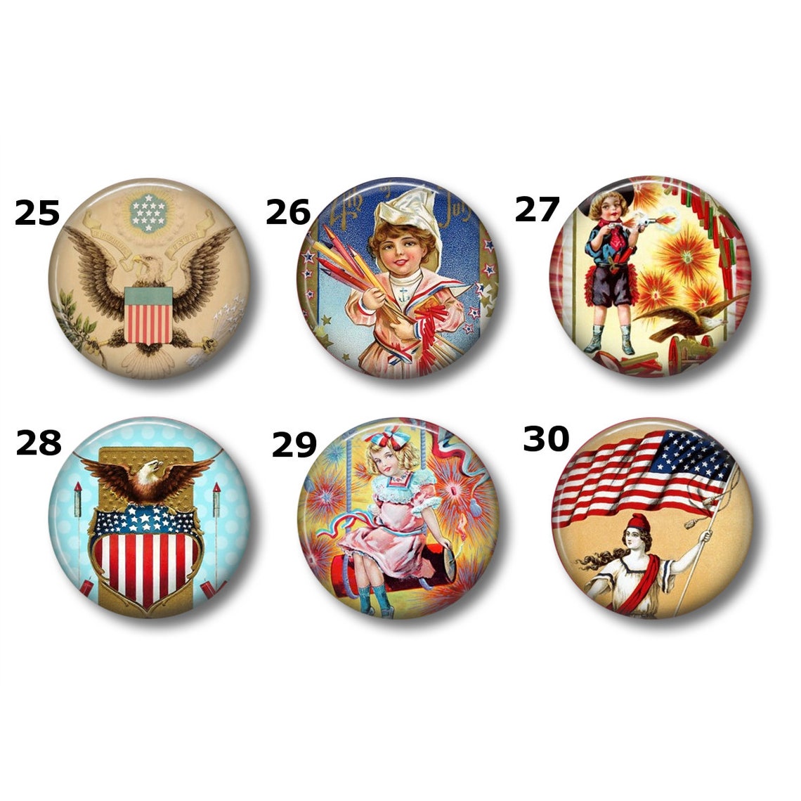 Vintage Patriotic magnets or pins Choose your own set of 6 | Etsy