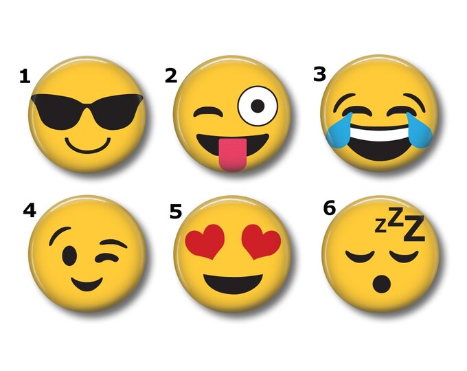 Emoji Magnets or Pins Choose Your Own Set of 6, Emoji Buttons ...