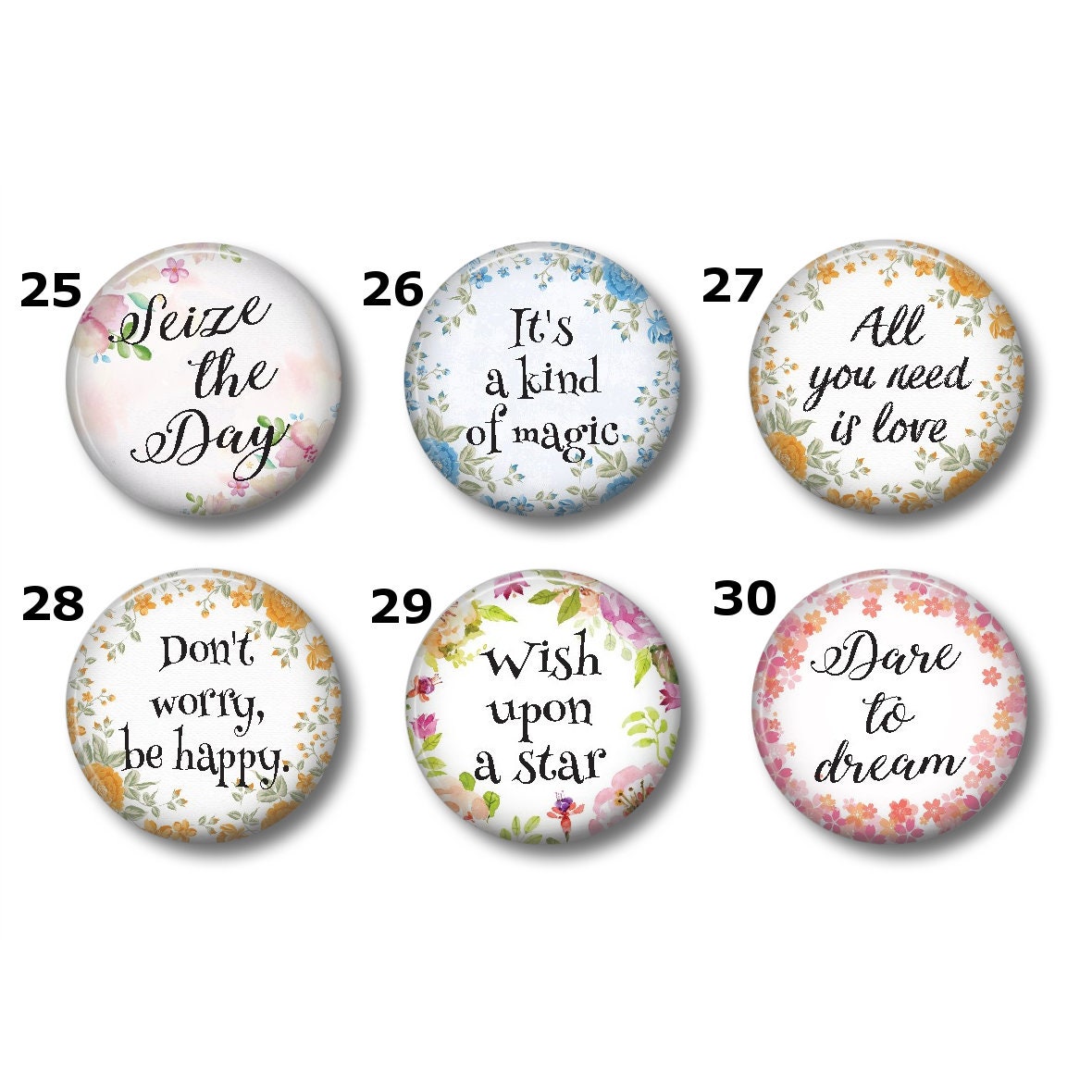 Motivational magnets or pins Choose your own set of 6 | Etsy