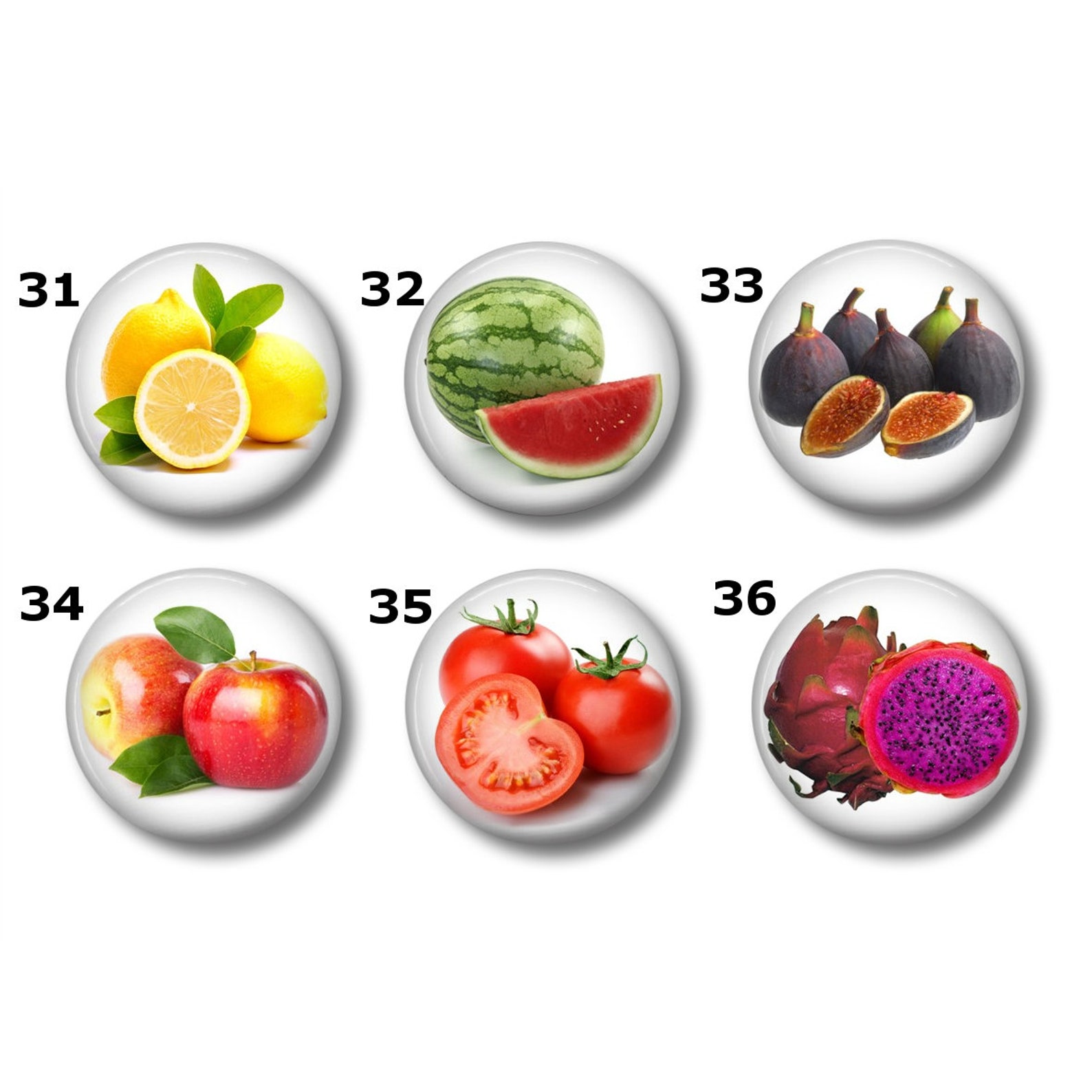 Fresh Fruit Magnets or Pins Choose Your Own Set of 6, Fruit Buttons ...