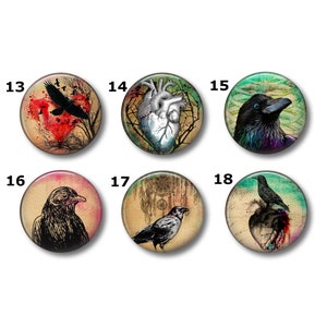 Raven Magnets or Pins Choose Your Own Set of 6, Raven Buttons ...