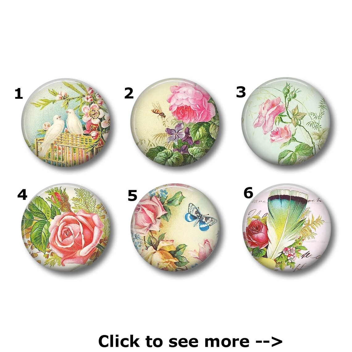 Shabby Chic magnets or pins Choose your own set of 6 | Etsy