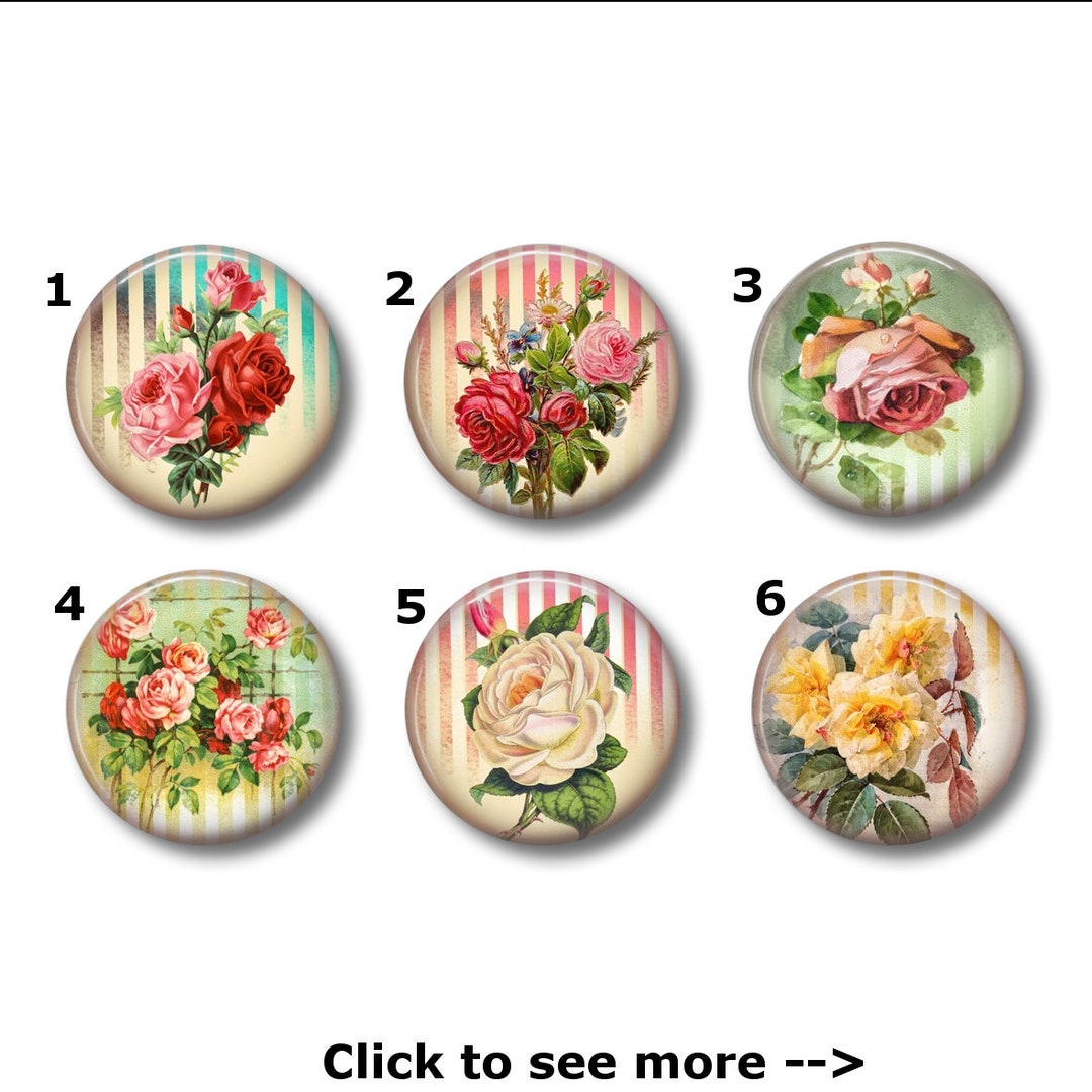 Victorian Roses Magnets or Pins Choose Your Own Set of 6, Rose Buttons ...