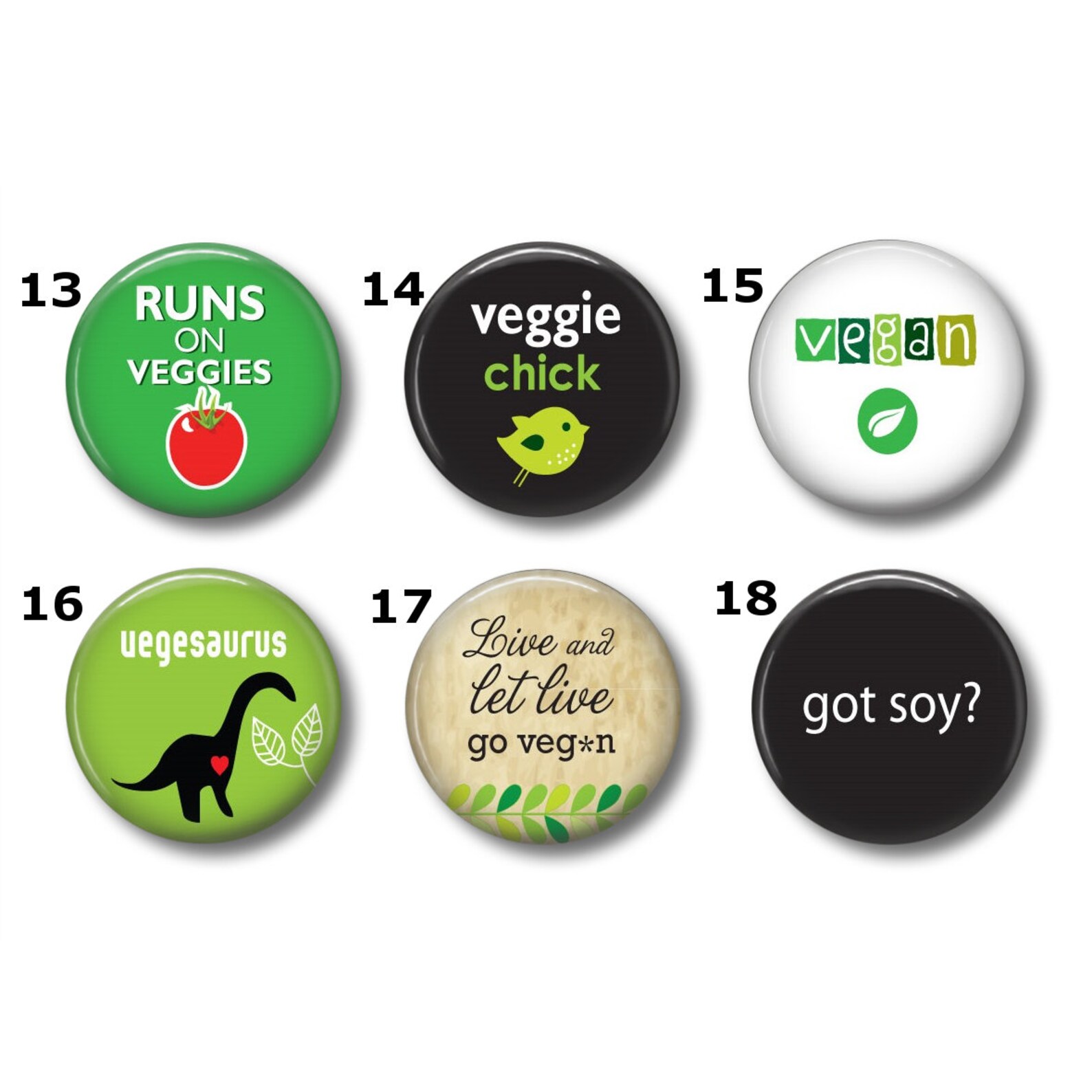 Vegan magnets or pins Choose your own set of 6 vegan | Etsy