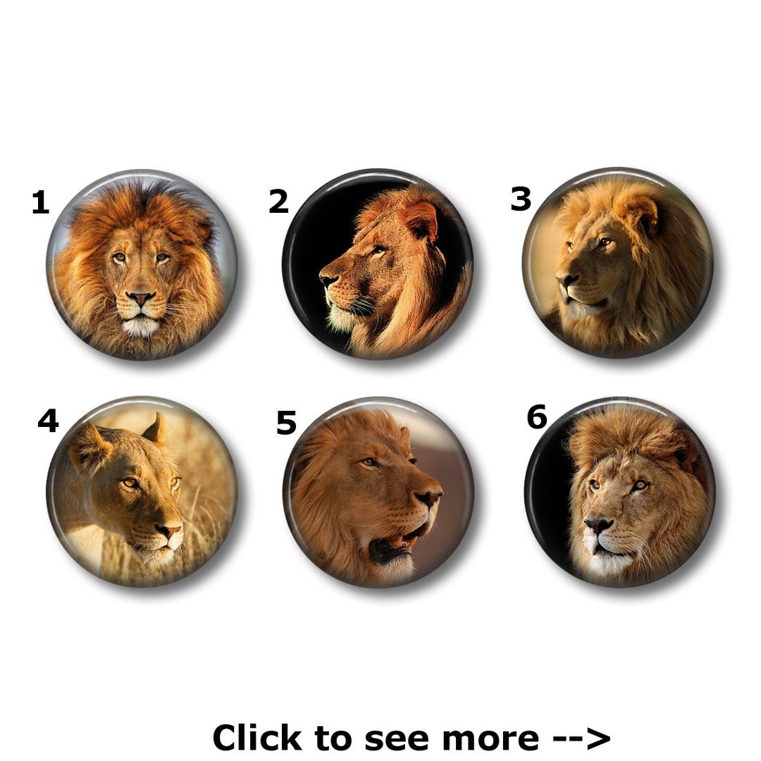 Lion Magnets or Pins Choose Your Own Set of 6, Lion Buttons ...