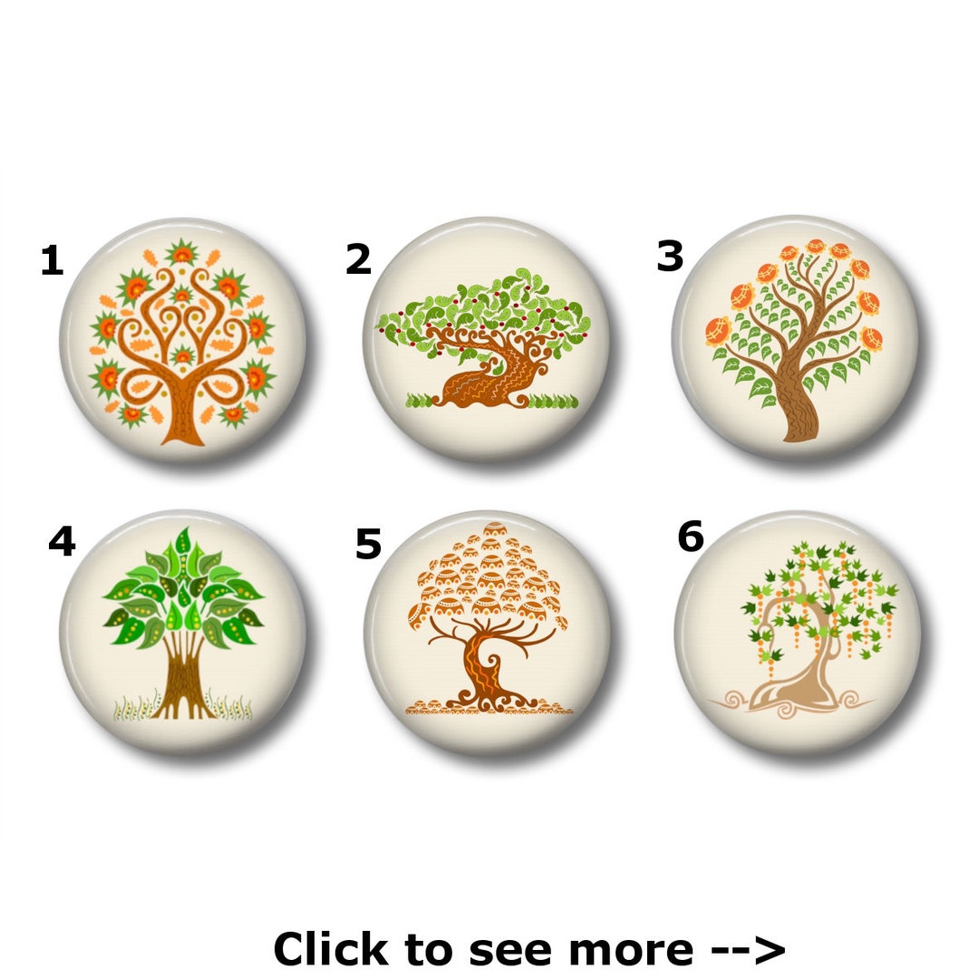 Whimsical Trees Magnets or Pins Choose Your Own Set of 6, Tree Buttons ...