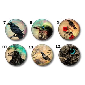 Raven Magnets or Pins Choose Your Own Set of 6, Raven Buttons ...