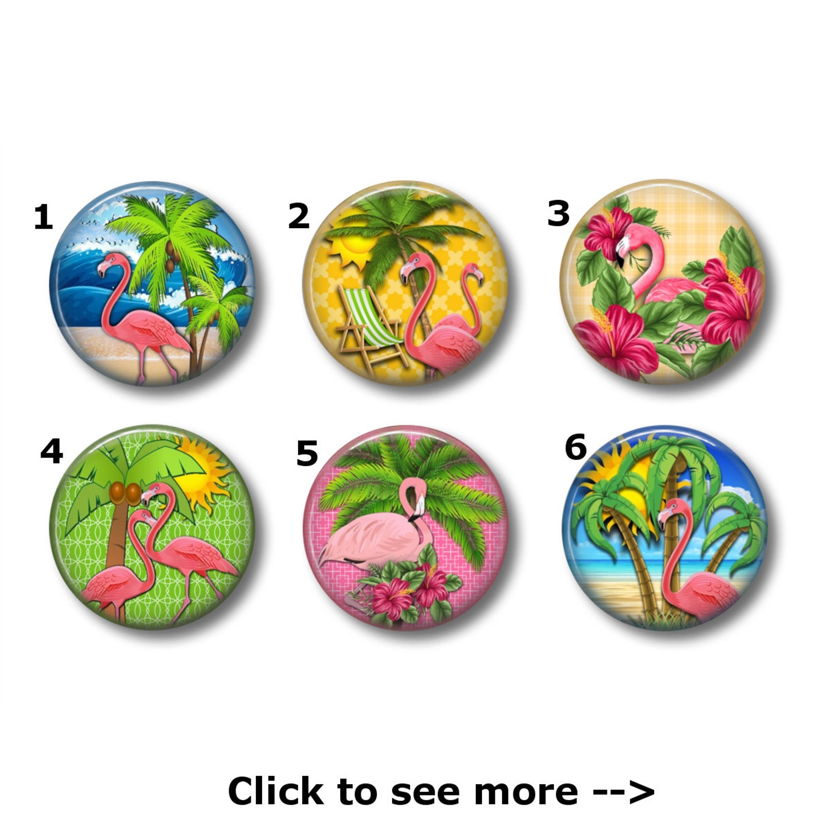 Flamingos in Paradise Magnets or Pins Choose Your Own Set of 6 Flamingo ...