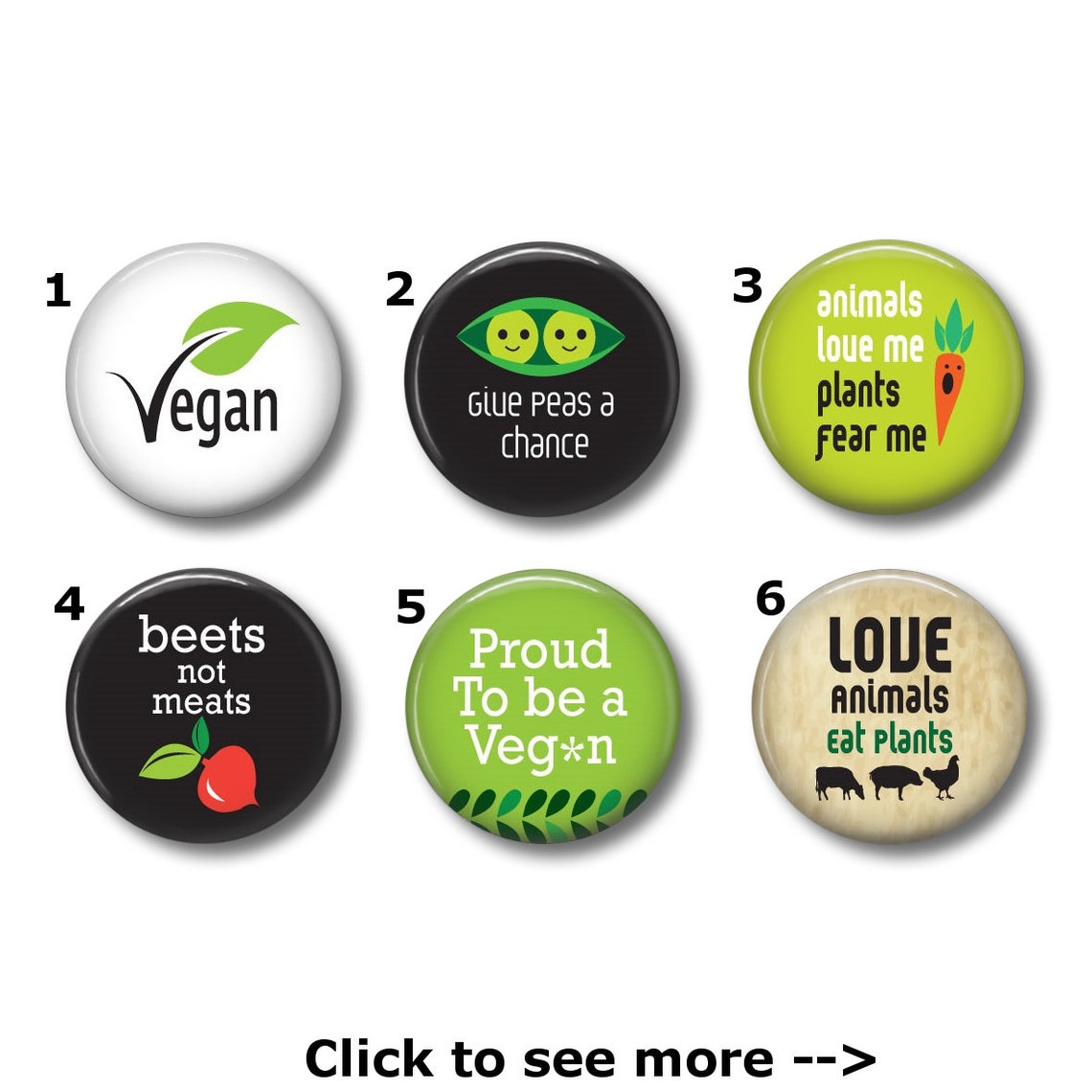 Vegan magnets or pins Choose your own set of 6 vegan | Etsy