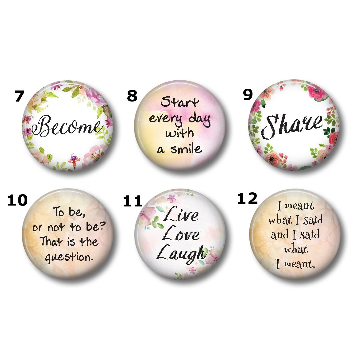 Motivational magnets or pins Choose your own set of 6 | Etsy