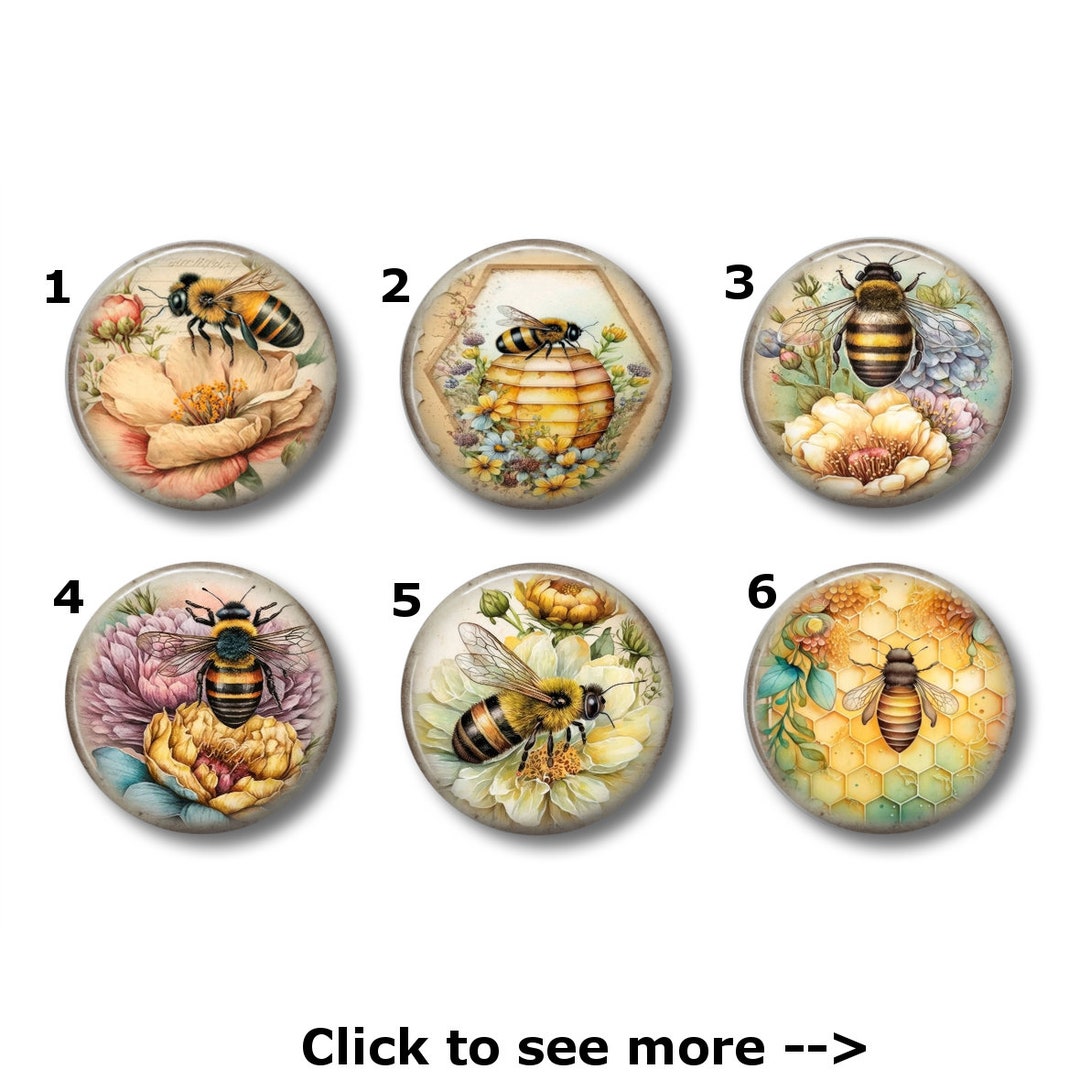 Vintage Bees Magnets or Pins Choose Your Own Set of 6, Bee Buttons ...