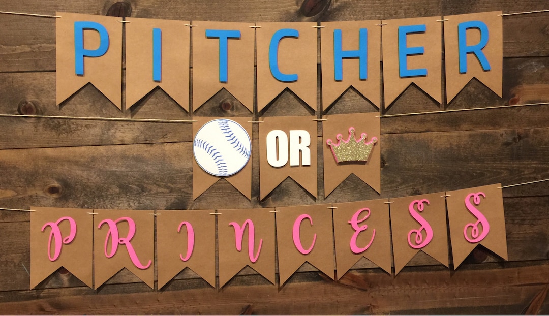Pitcher or Princess Banner | Gender Reveal Banner | Baby Shower Banner ...