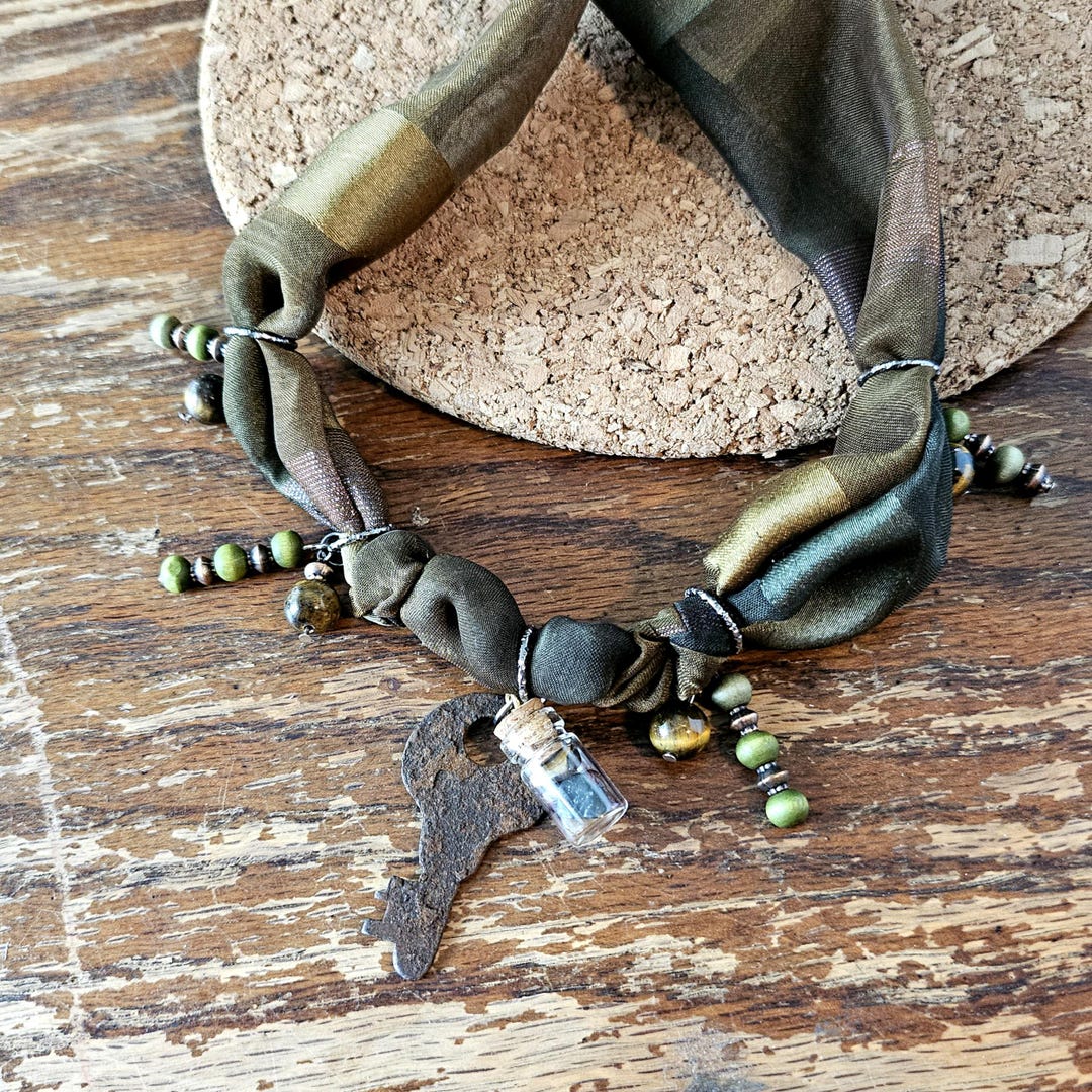 Antique Key & Tiger Eye Vial Wrap – Green Wood and Tiger Eye Beads ...