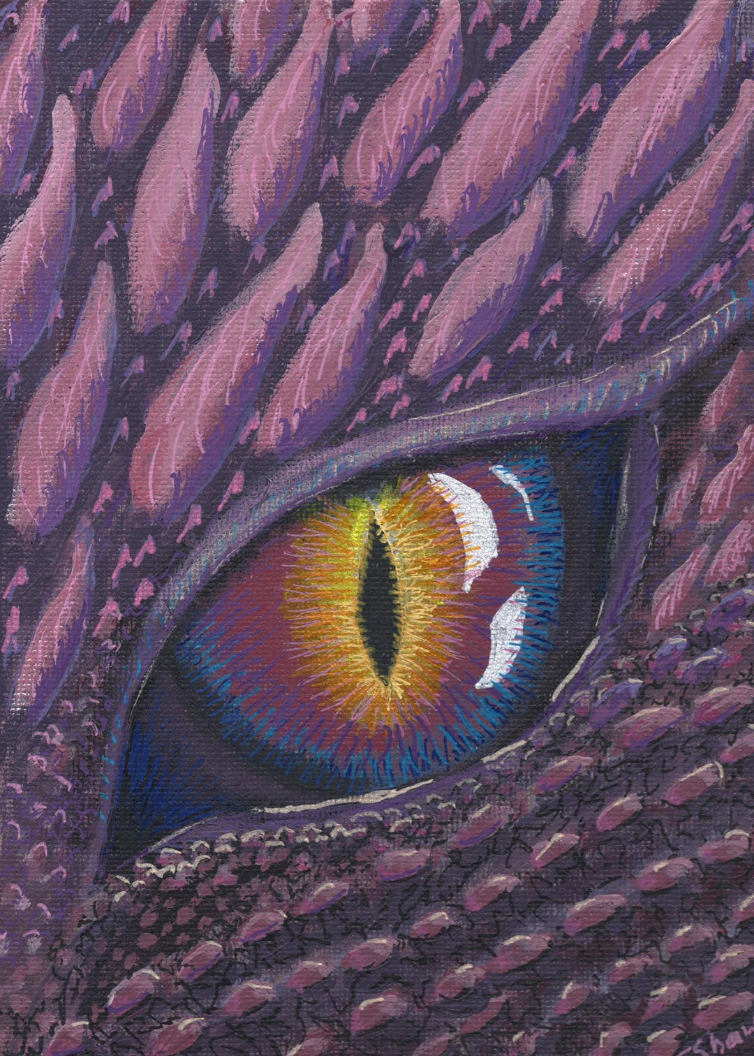 Pink and Purple Dragon Eye Fantasy Goth Original Painting Download - Etsy