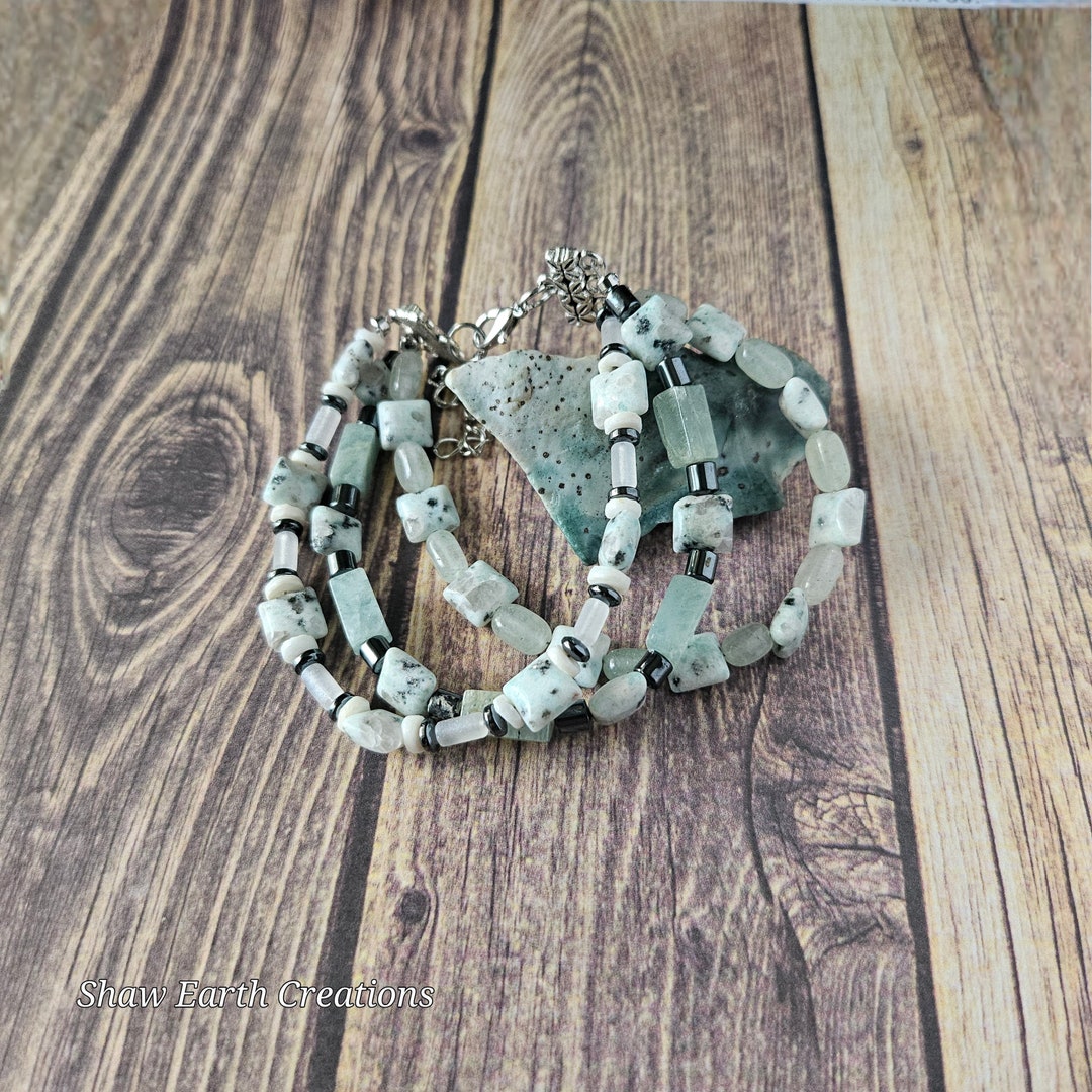 Hand Beaded Variscite and Hematite Bracelet - Etsy