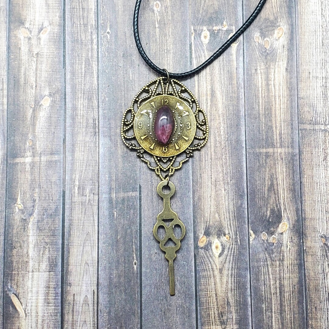 Handcut Genuine Ruby Clock Steampunk Necklace - Etsy