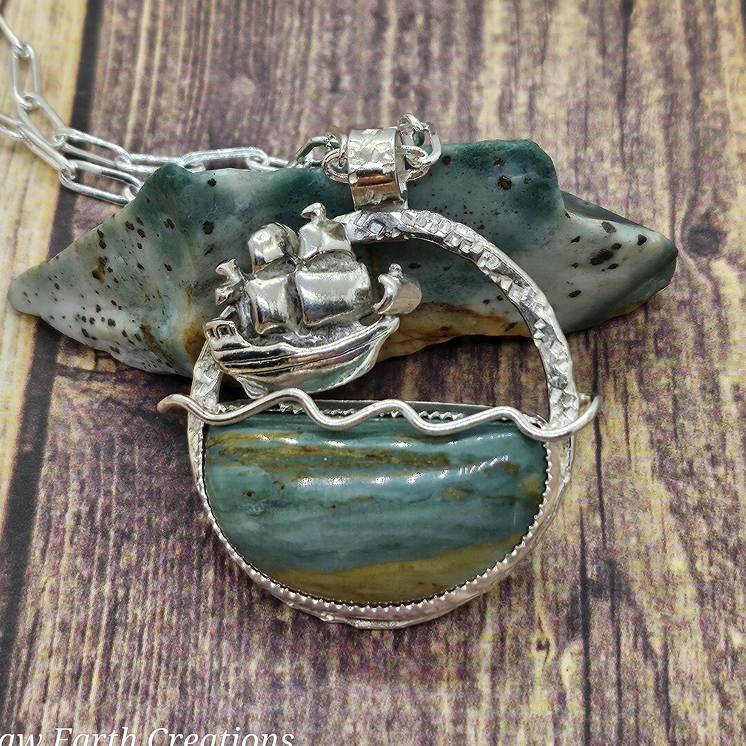 Handcut Gary Green Jasper Pirate Sterling Silver Ring - Etsy