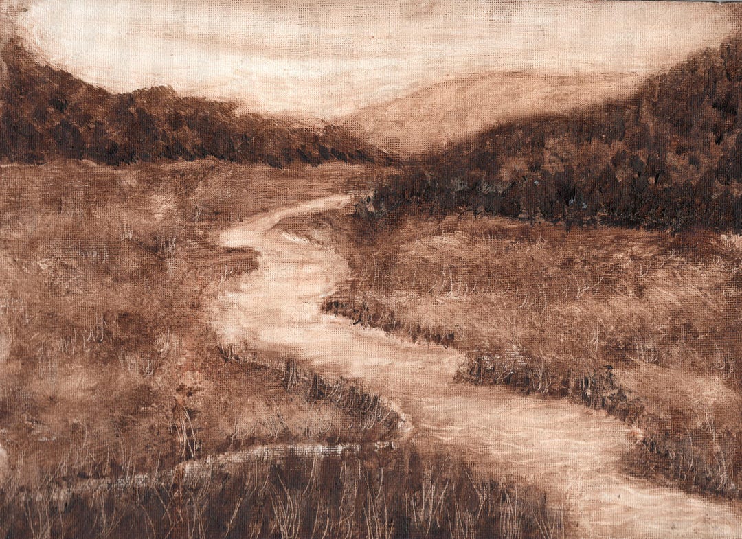 Original Sepia Oil Painting: Rustic Mountain Stream Landscape Art (9x12 ...
