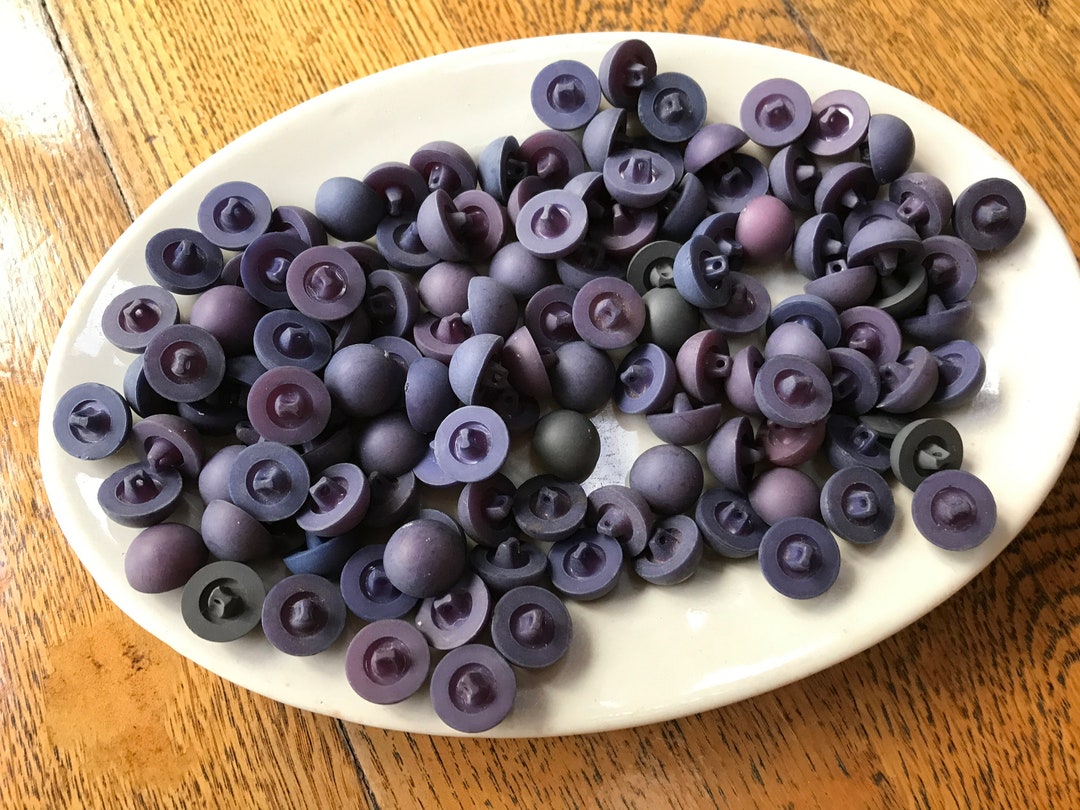 Lot of Vintage Dome Shaped Blue Plastic Buttons, Over 90 Blue Shank Buttons, Blueberry Crafting ...