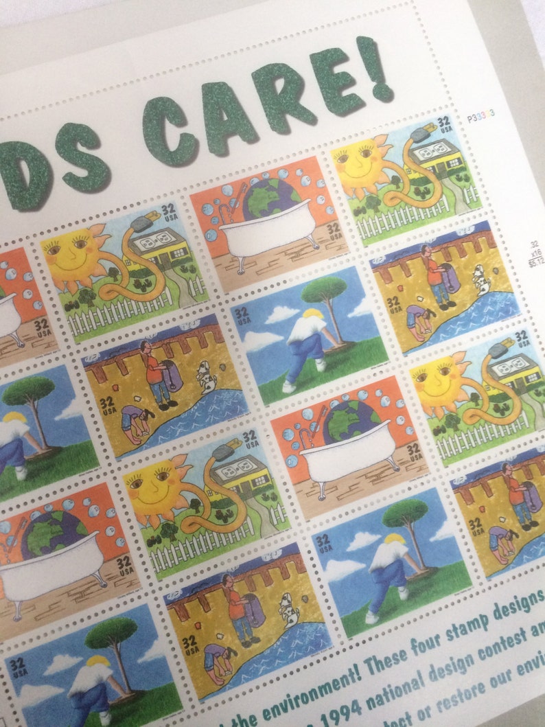 Vintage Kids Care Environment Stamps: 1994 Earth Day Sheet - Etsy