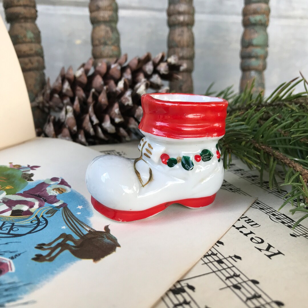 Vintage Ceramic Mini Santa Boot, Santa Claus Boot, Red and White Boot ...