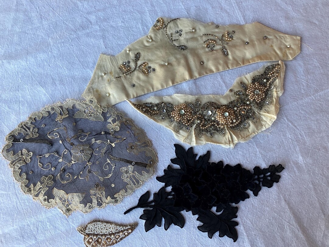 Vintage Lace Sequin and Beaded Trim Dress Fabric Scraps for Crafts ...