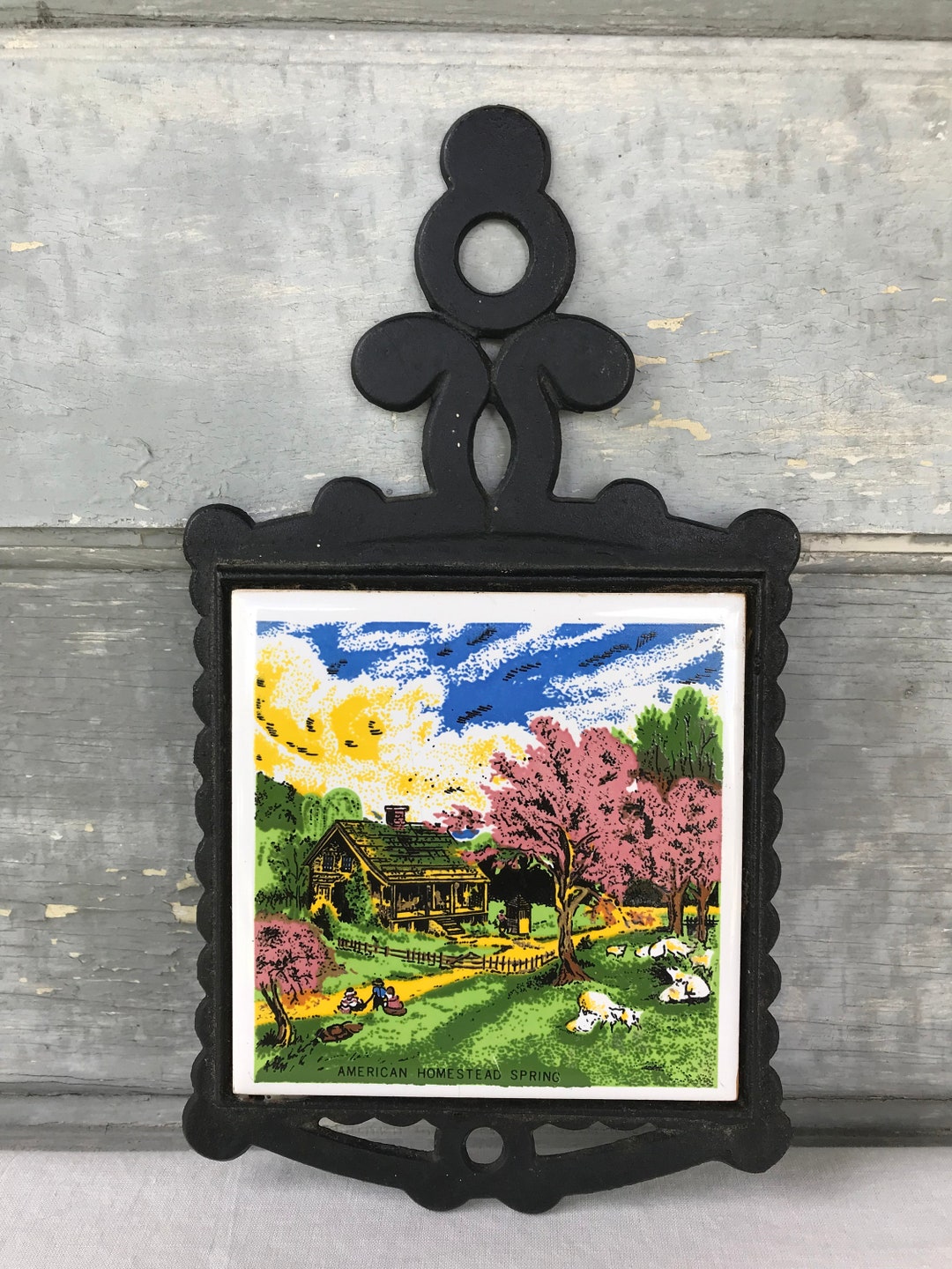 Vintage Currier and Ives "american Homestead Spring" Cast Iron and ...