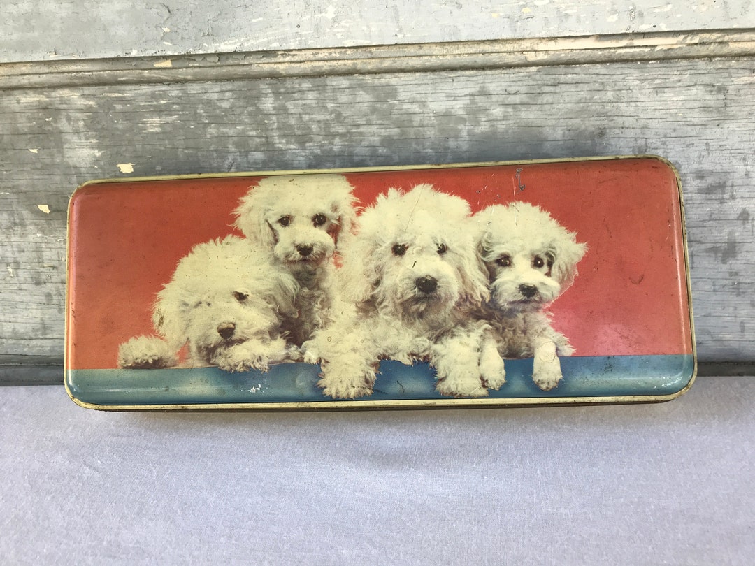 Vintage Thorne's Toffee Tin With White Poodle Puppies, England, 1950's ...