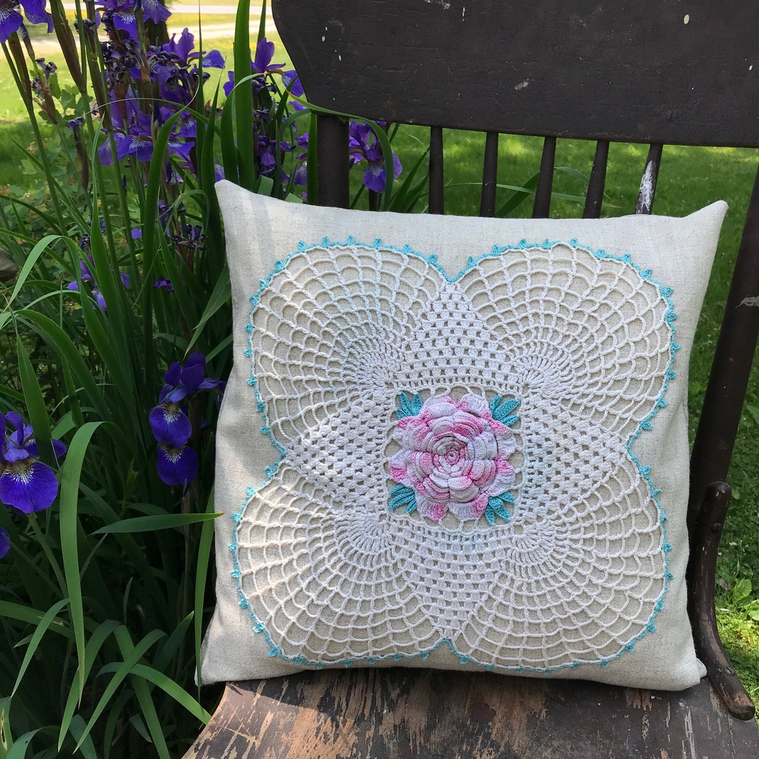 Handmade Vintage Crochet Doily Pillow COVER, No Pillow Form, Repurposed ...