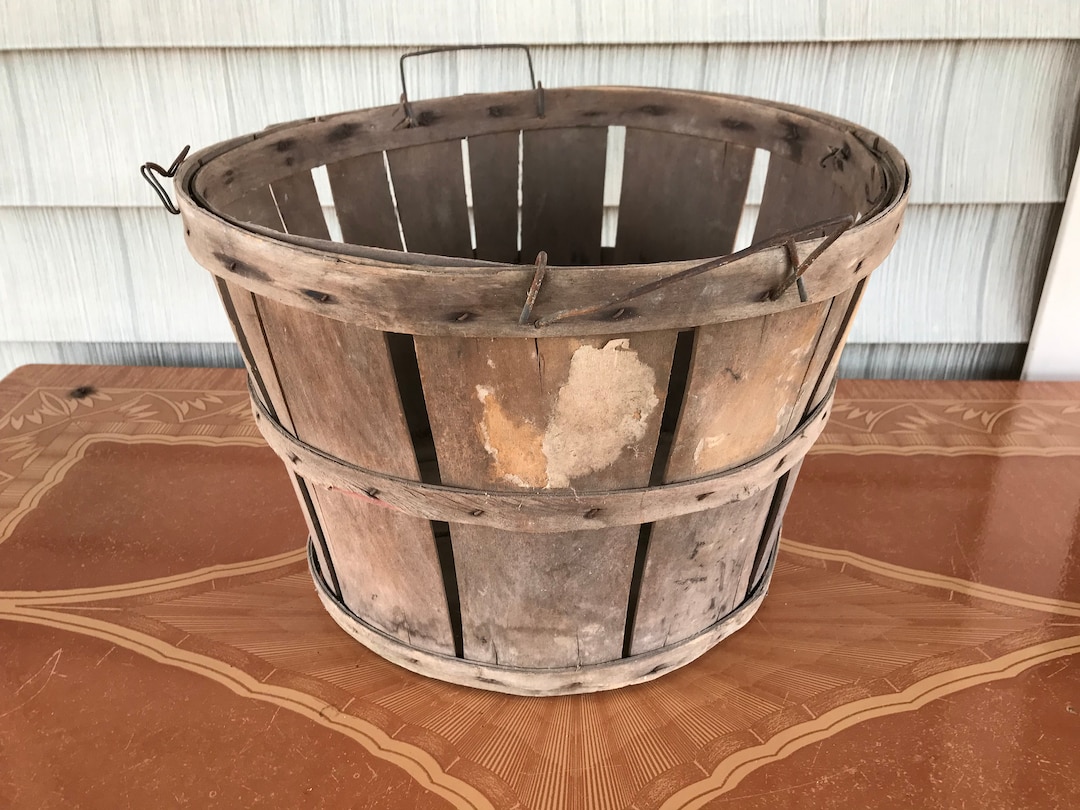Vintage Split Wood Half Bushel Basket, Rustic, Apple Basket, Primitive ...