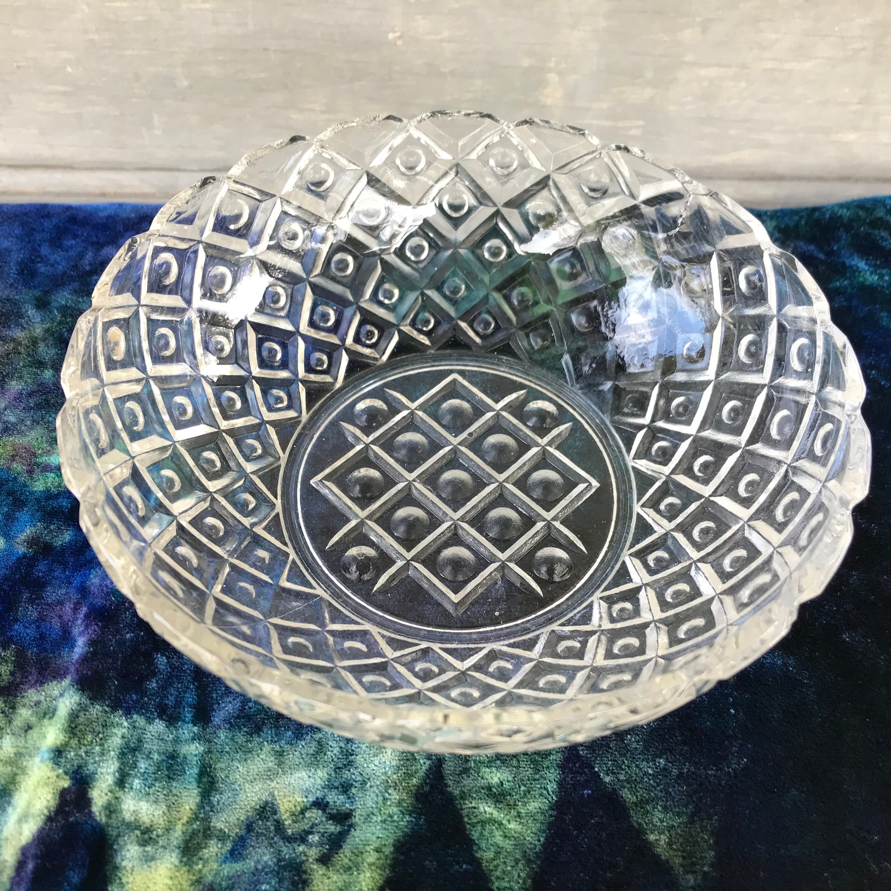 Vintage Pressed Glass Diamond Pattern Candy/Nut Dish Small | Etsy