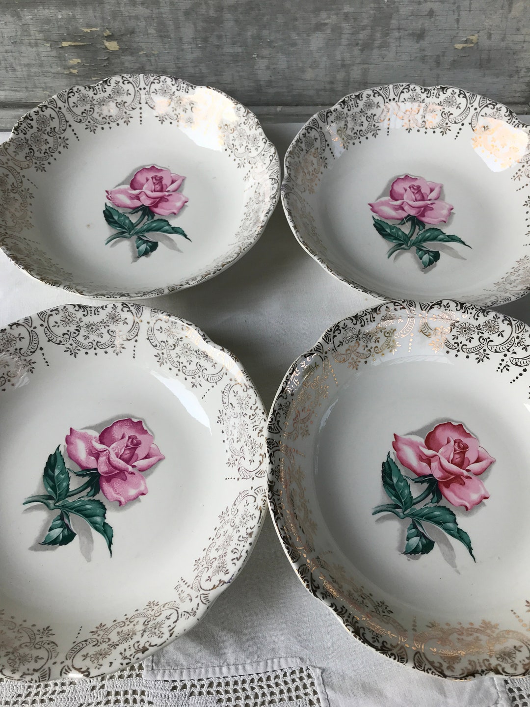 Vintage Luraline Coupe Bowls (set of 4): Rose Filigree, 22K Gold - Etsy