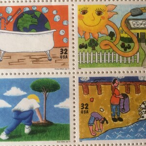 Vintage Kids Care Environment Stamps: 1994 Earth Day Sheet - Etsy