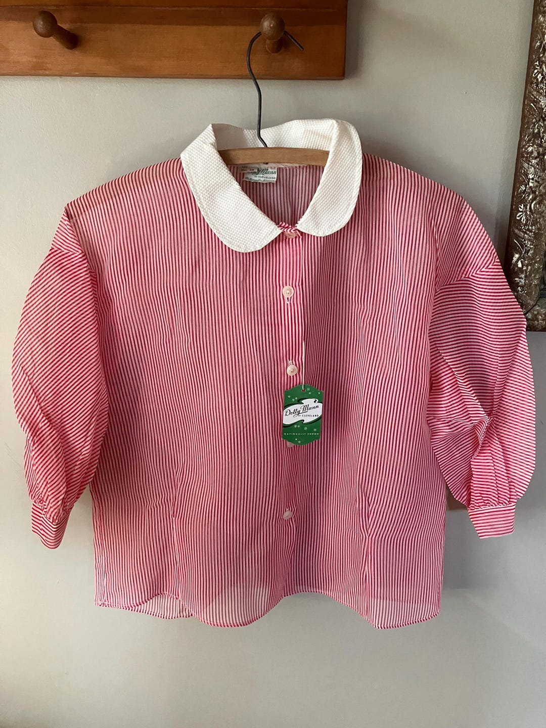 Vintage Sheer Red & White Striped Blouse, Dotty Mann of Cleveland ...