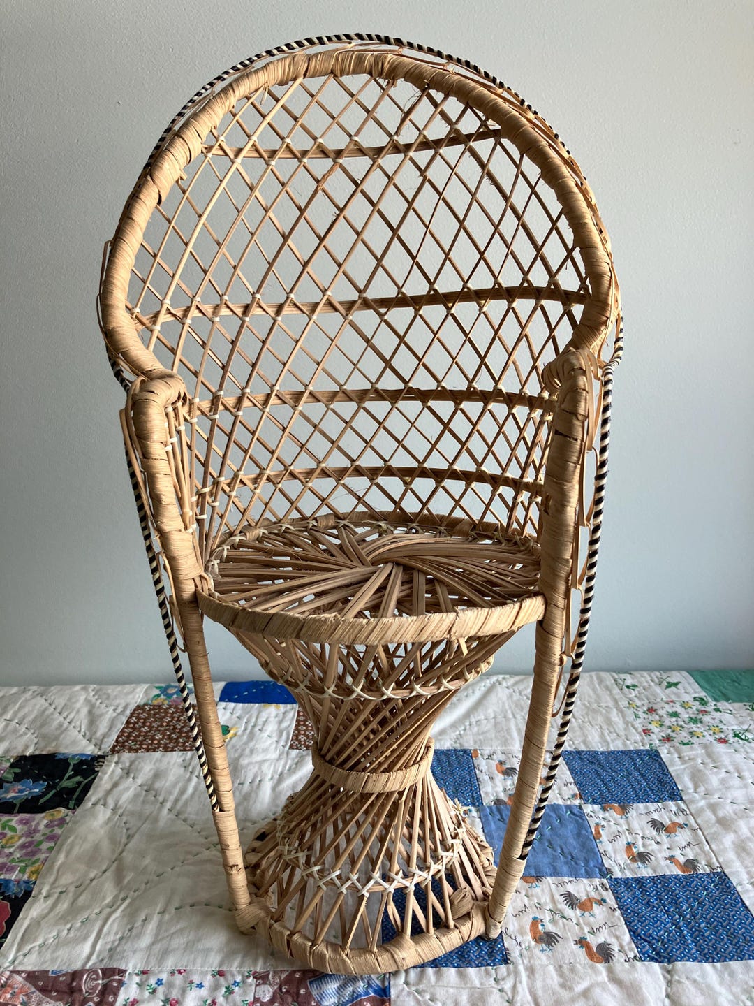 Vintage Wicker Doll Chair, Peacock Rattan Doll Chair, Fan Back, Vintage ...