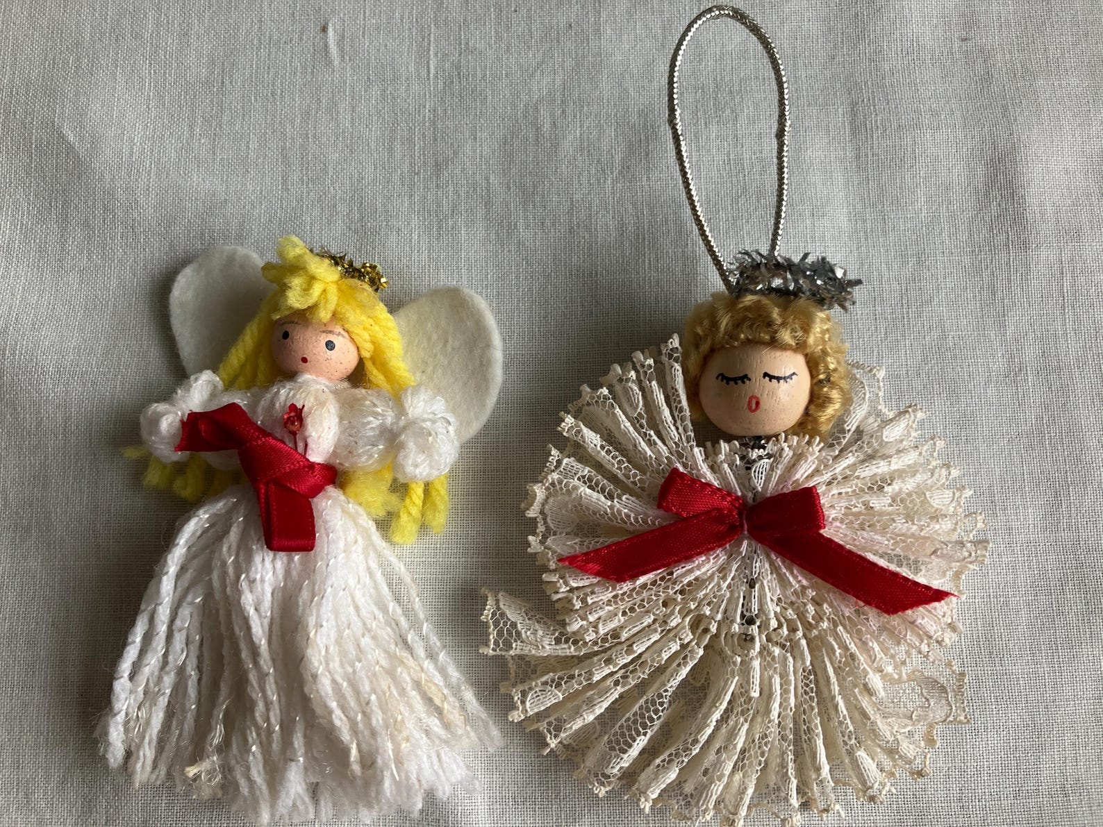 Pair of Little Shabby Handmade Angel Ornaments, One Lace Angel, One ...
