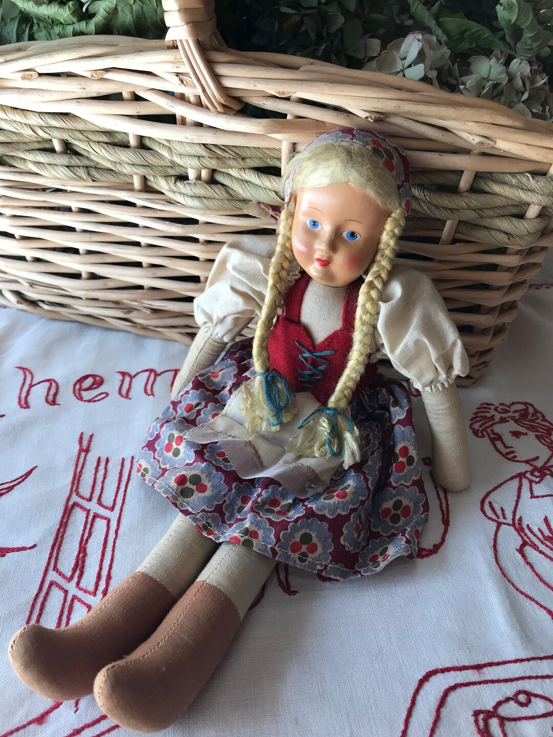 Vintage Cloth Doll, Hand Painted, Original Costume, 12 Inch Doll ...