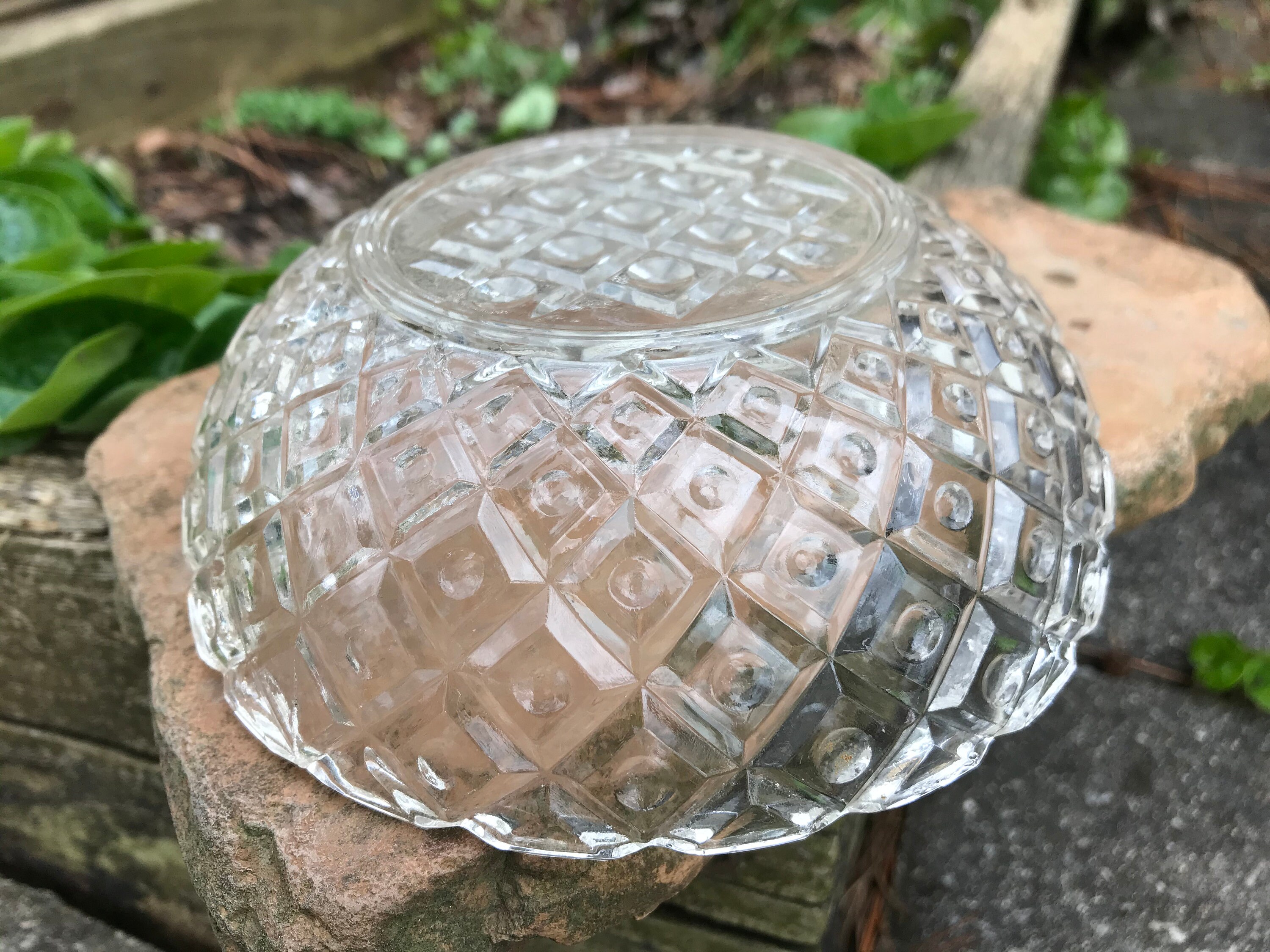 Vintage Pressed Glass Diamond Pattern Candy/Nut Dish Small | Etsy