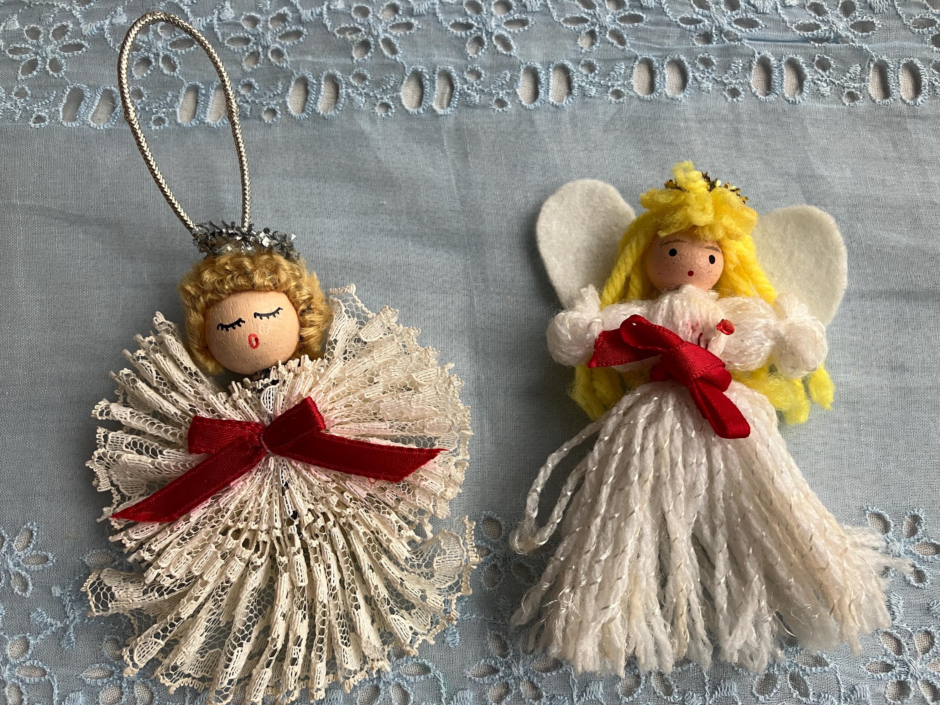 Pair of Little Shabby Handmade Angel Ornaments, One Lace Angel, One ...