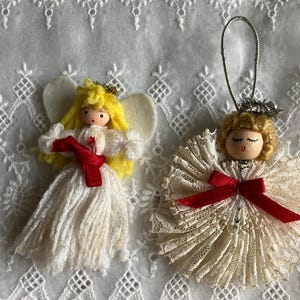 Pair of Little Shabby Handmade Angel Ornaments, One Lace Angel, One ...