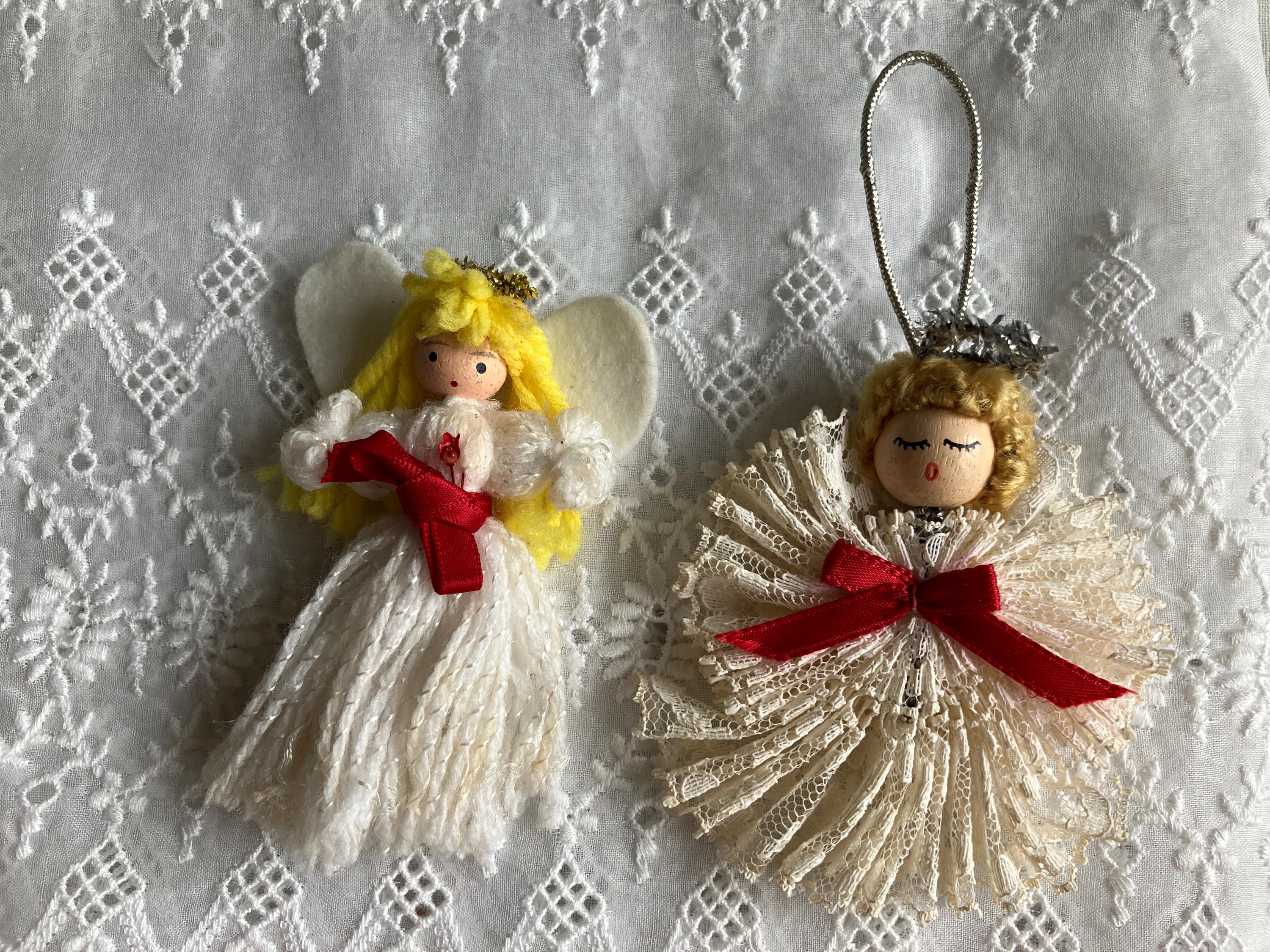 Pair of Little Shabby Handmade Angel Ornaments, One Lace Angel, One ...