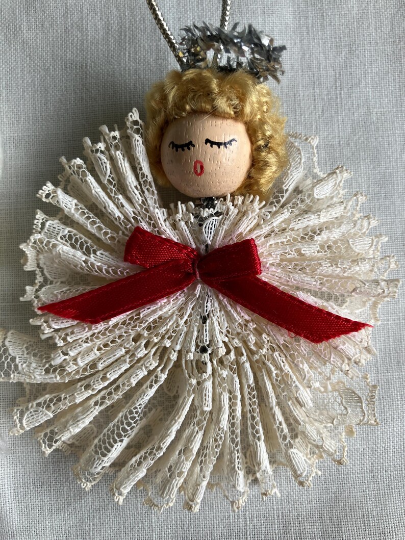 Pair of Little Shabby Handmade Angel Ornaments, One Lace Angel, One ...