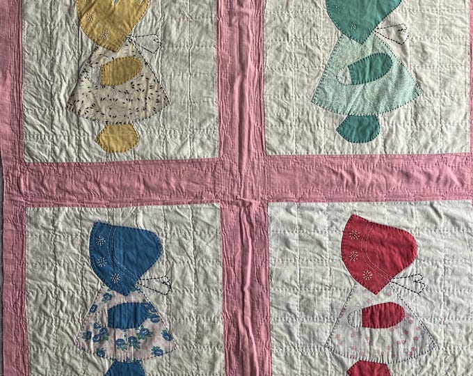 Vintage Sunbonnet Sue Cutter Quilt Piece, Shabby Pink, Feed Sack ...