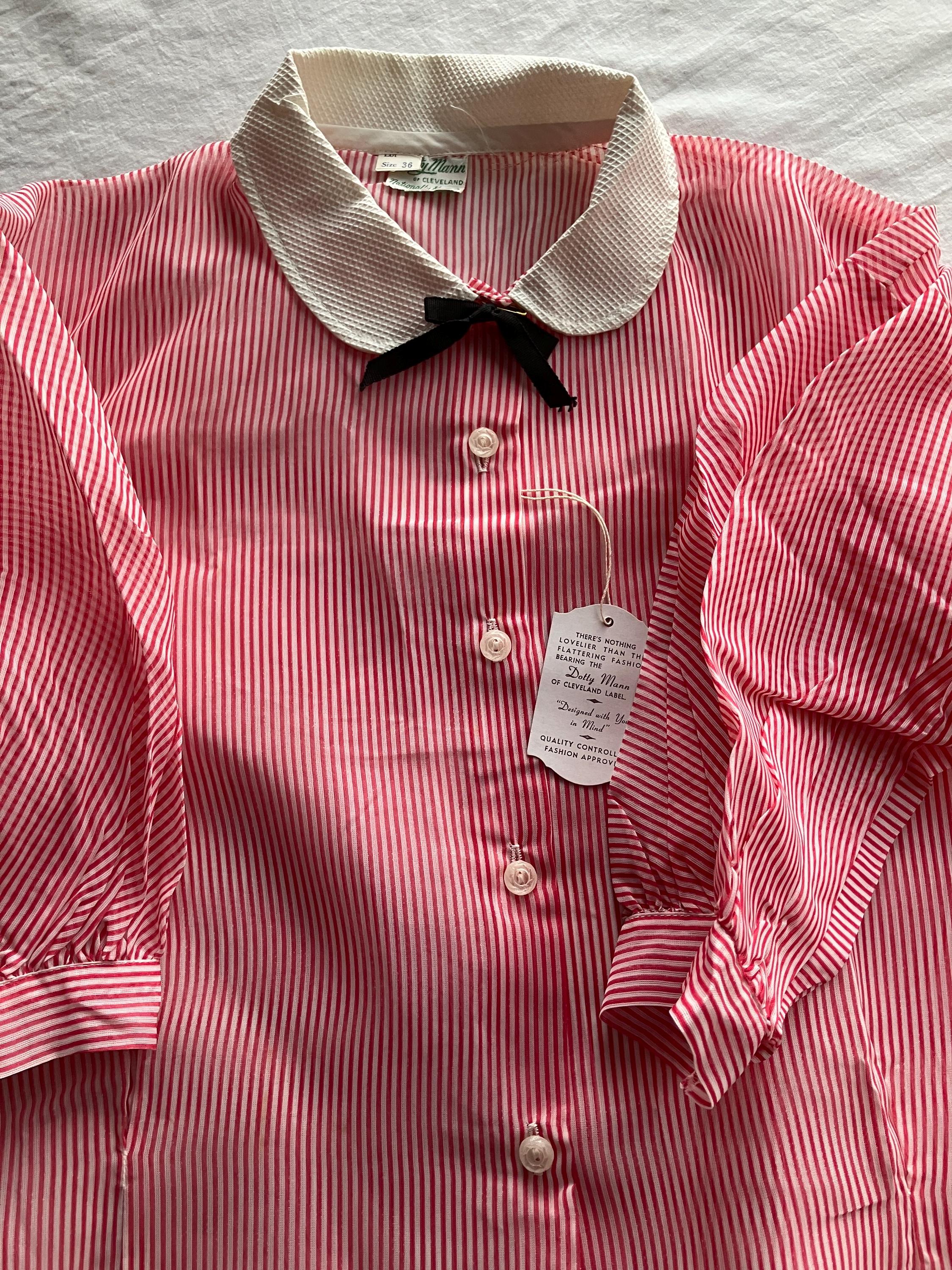 Vintage Sheer Red & White Striped Blouse, Dotty Mann of Cleveland ...