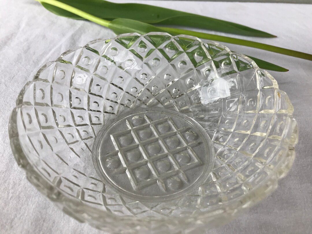 Vintage Pressed Glass Diamond Pattern Candy/nut Dish, Small Serving ...