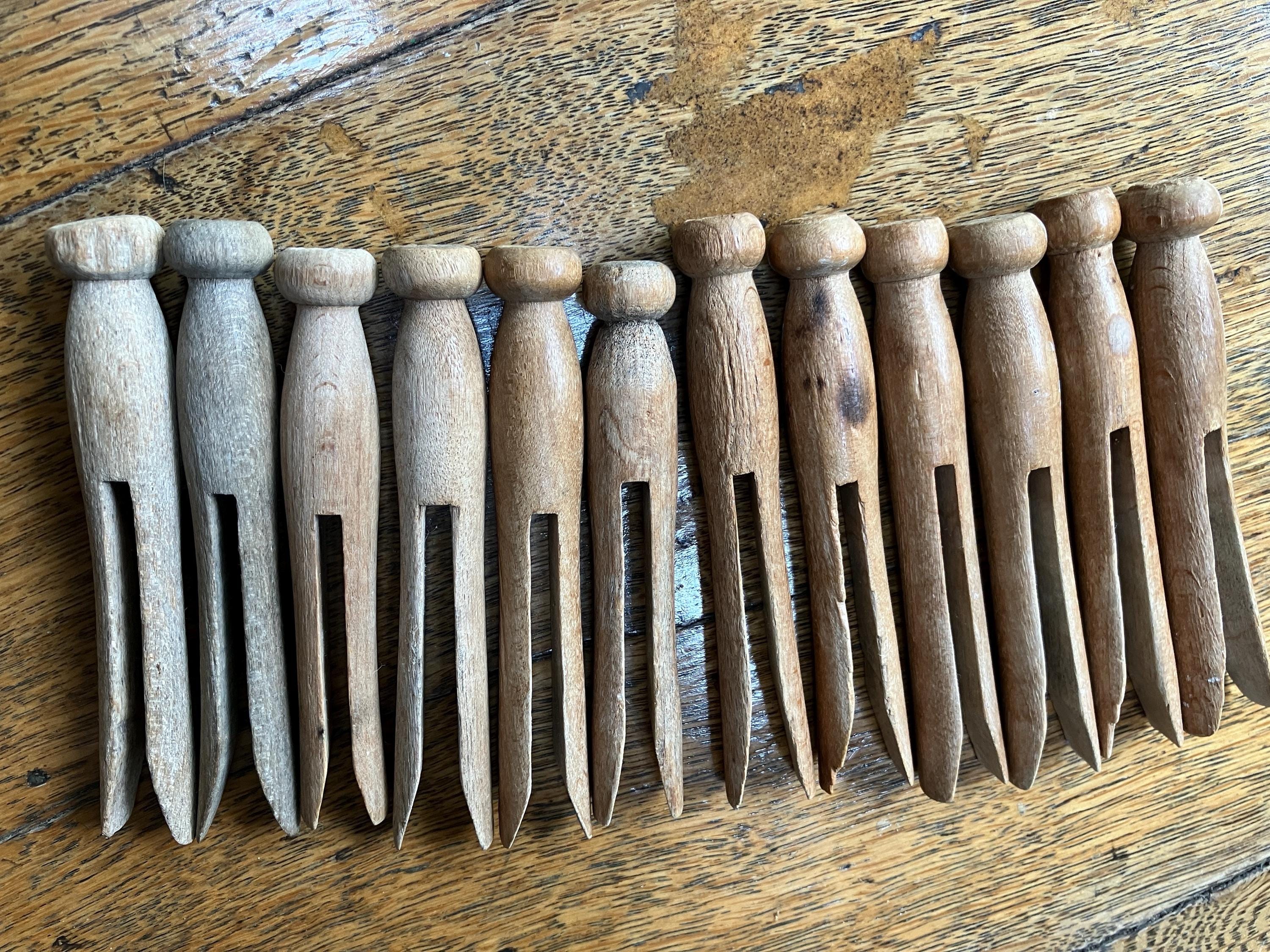 Lot of 12 Vintage Used Round Wooden Clothespins, Clothes Pegs, Basket ...